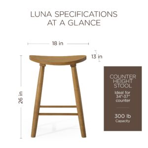 Maven Lane Kitchen Bar Stool, Modern Farmhouse Wood Counter Barstool, Kitchen Island Counterstool, Counter Height Bar Stools for Kitchen, Wide Seat Backless Bar Stools, Luna 26 Inch, Rustic Natural