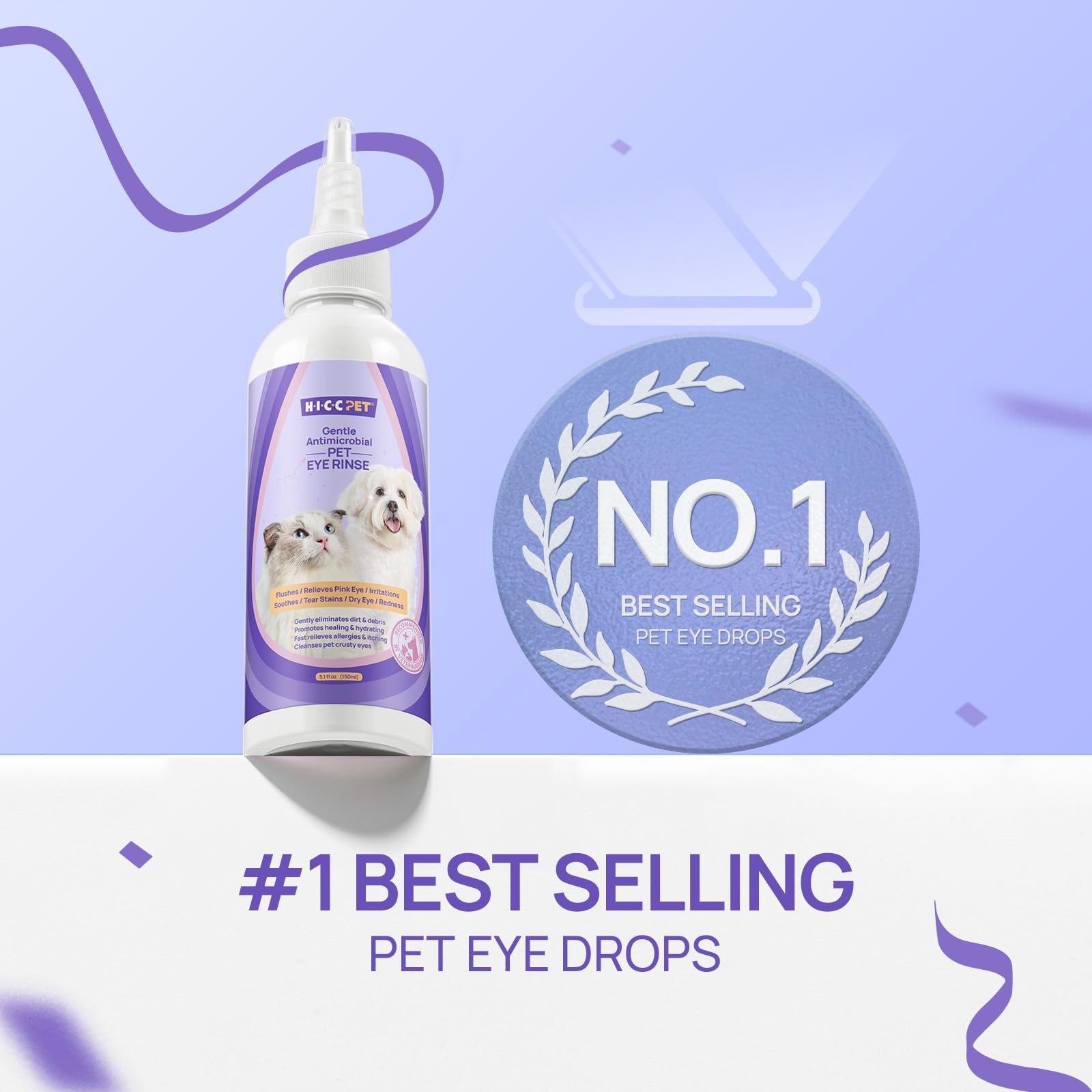 HICC PET Dog Eye Drops 5.1 fl oz Eye Drops for Dogs and Cats Vet-Recommended Dog Eye Infection Treatment to Soothe Eye Infection Allergy, Relieve Dry Eyes Pink Eyes, Dog Tear Stain Cleaner