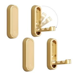 xsgtzmj 4pcs foldable invisible hook zinc alloy bathroom wall hook retractable for closet scarf hat robe key purse bag folding hooks minimalist style (gold)