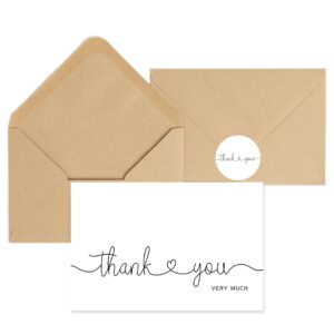 24 pack thank you cards bulk with kraft envelopes and stickers, 4x6 in professional looking | suitable for business, baby shower, wedding, small business, graduation, bridal shower, funeral