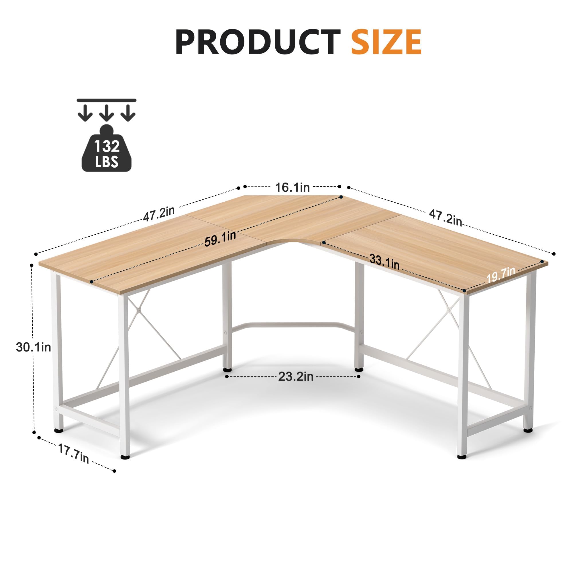 soges L Shaped Desk, 59inch L Desk Computer Corner Desk, Gaming Desk, Home Office Writing Desk, Space-Saving Workstation Desk, Maple