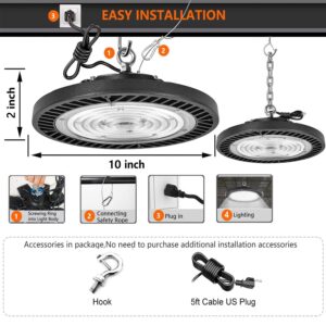 200W-4Pack UFO LED High Bay Light,22000lm 6000K Daylight 2000W Equivalent with US Plug Cable LED Garage Lights Commercial Warehouse Area Light Workshop Garage Factory Lowbay Area Lighting