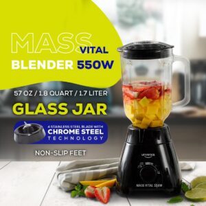 Universal 550W Mass Vital Blender with Glass Jar 57 Oz / 1.7 Liter / 1.8 Quart, 2 Speed + Pulse Function and 4 Stainless Steel Blade with Chrome Steel Technology