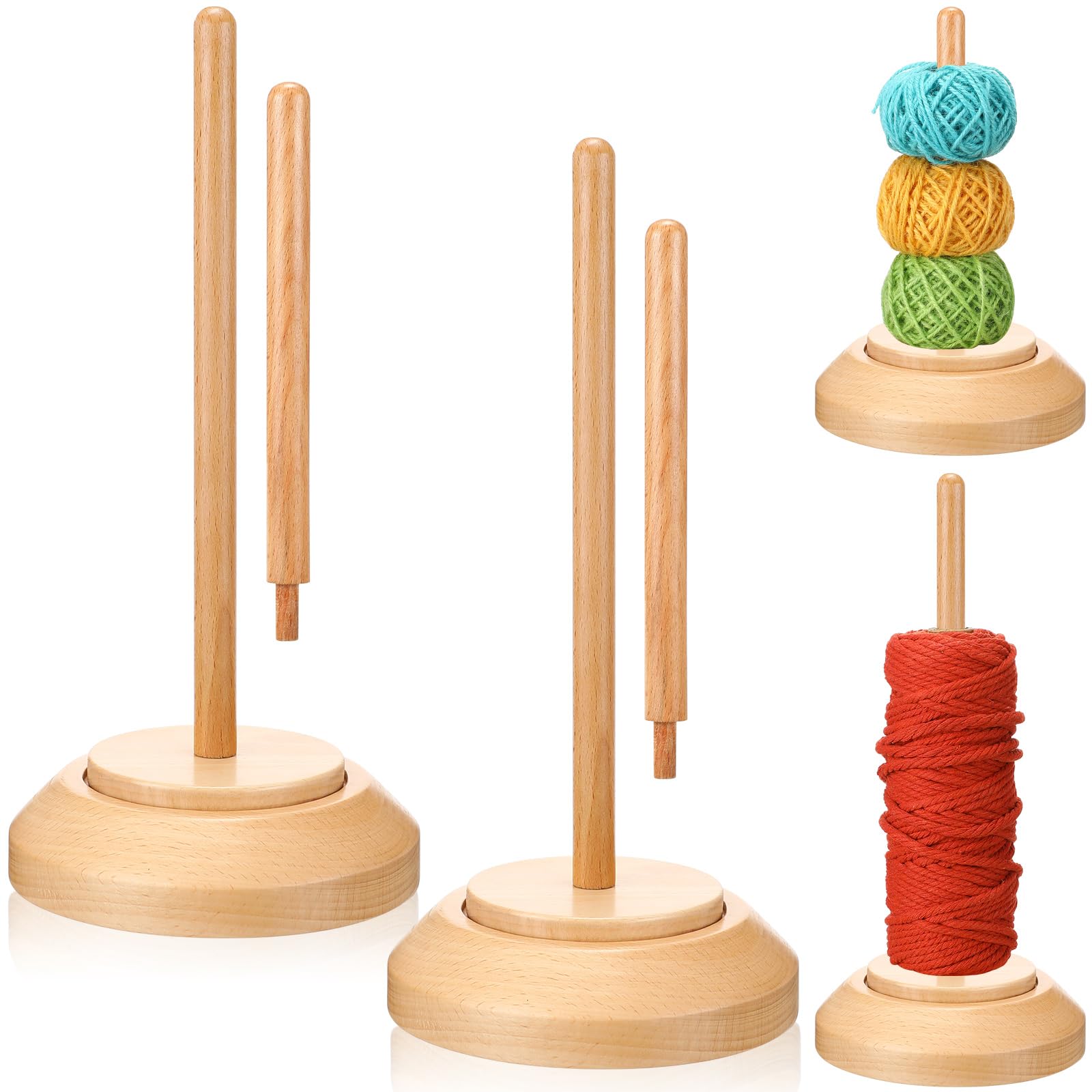 Wenqik 2 Pcs Wood Yarn Holder 2 Size Yarn Ball Holder with Twirling Mechanism and Anti Slip Pads, Weighted Yarn Holder Dispenser for Crocheting Accessories and Supplies Knitting Spindles Storage