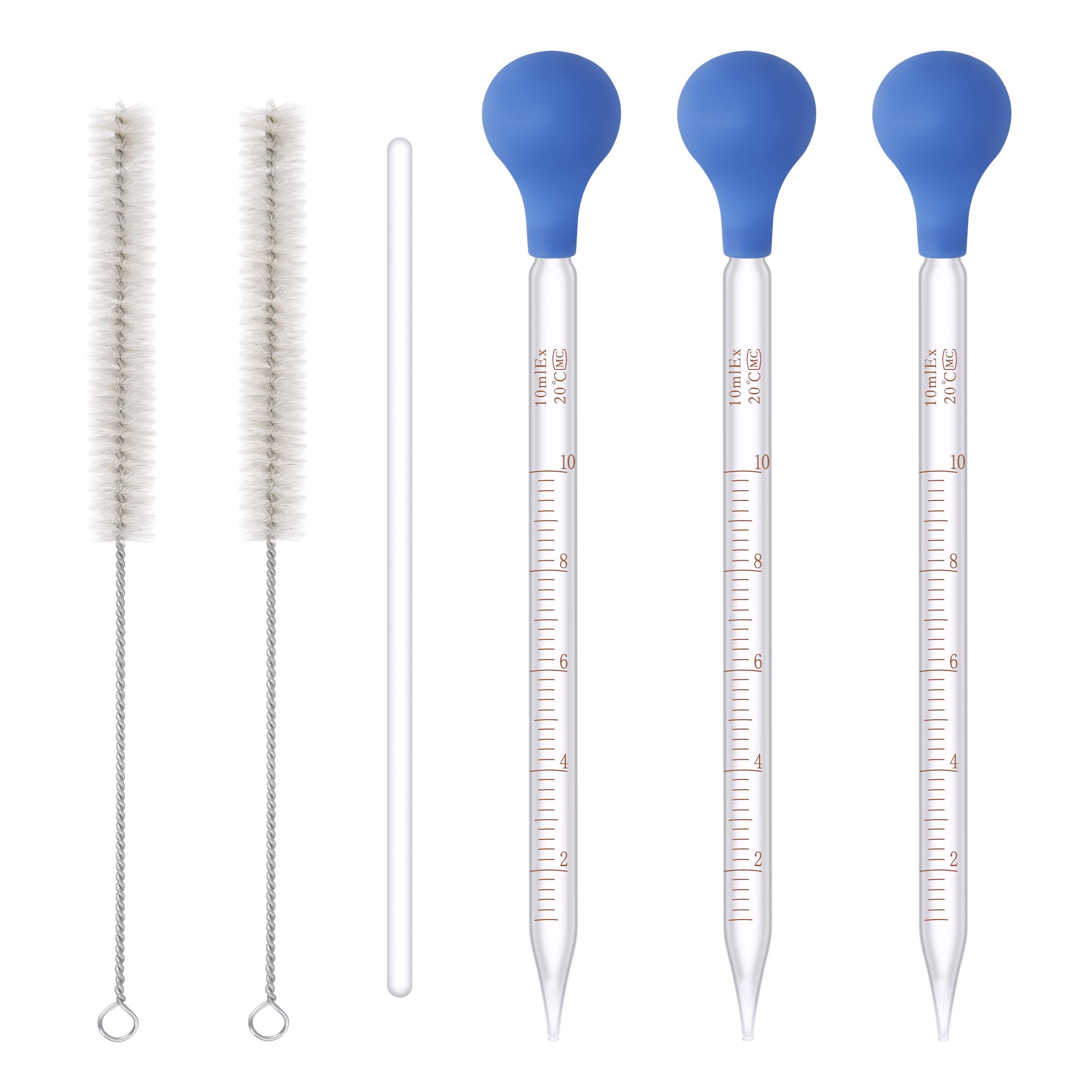 3Pcs Glass Pipettes Droppers, 10ml Graduated Droppers with Rubber Cap, Stir Rod and Cleaning Brush, Transfer Pipettes for Liquid and Essential Oil