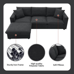 SCANORDIC 100.4" Convertible Couches for Living Room, L-Shape Modular Sectional Sofa with Reversible Chaise and 2 Pillows, Modern Sectional Couches for Living Room, Apartment, Office, Black