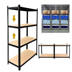 4 shelf black garage shelving unit, adjustable heavy duty storage shelving unit 1410lbs capacity, commercial metal shelving for pantry kitchen pantry closet, 64h x 31w x 16d in