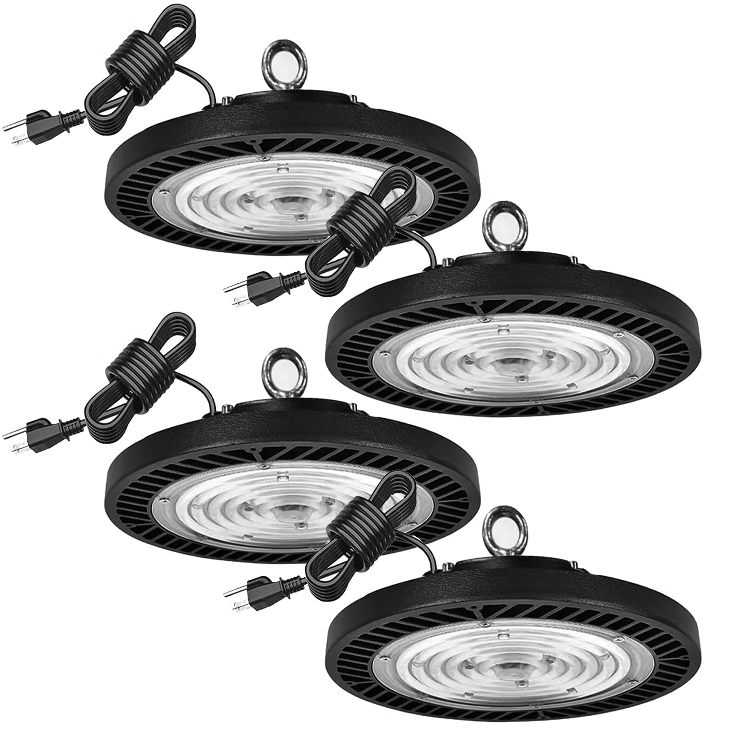 200W-4Pack UFO LED High Bay Light,22000lm 6000K Daylight 2000W Equivalent with US Plug Cable LED Garage Lights Commercial Warehouse Area Light Workshop Garage Factory Lowbay Area Lighting