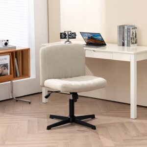 Panana Office Chair Fabric Padded Seat Armless Desk Chair Swivel Computer Task Chair Mid-Back No Wheels Accent Chair (Beige)