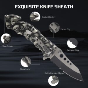 Kitory Outdoor Hunting Pocket Knife, Folding Knife with Glass Breaker and Pocket Clip,3.3 inch Stainless Steel Blade Good for Camping Hunting Survival Indoor and Outdoor Activities