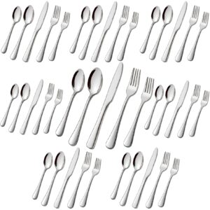 suoundey 40pcs stainless steel silverware set for 8, kitchen cutlery set, mirror polished forks knives and spoons set for home and restaurant, rust resistant eating tableware set