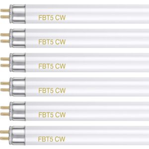 hiboom 6 pack f8t5 4100k fluorescent light bulbs with g5 mini bi pin base, 12 inches 8w cool white t5 tube replacement for under cabinet light, kitchen, rv, closet