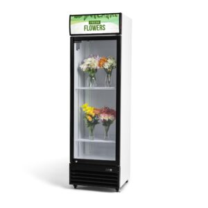 procool refrigeration glass door flower display cooler with "fresh flowers" design, floral refrigerator; 12.7 cubic ft.