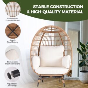 OTSUN Wicker Egg Chair, Oversized Egg Basket Chair for Living Room, Backyard, Outdoor Indoor Lounger with 4 Cushions, 440lb Capacity, Steel Frame, Ivory