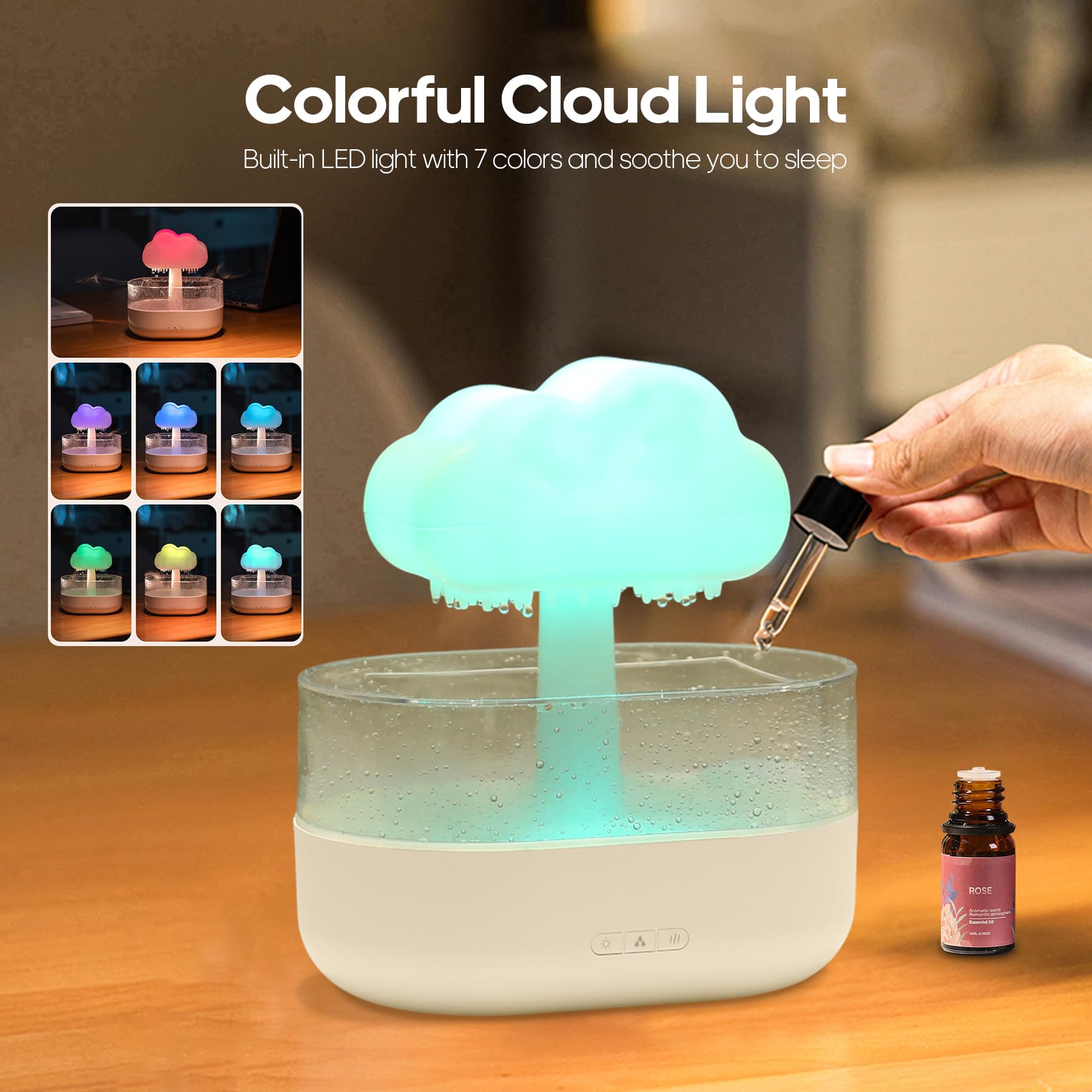 Rain Cloud Humidifier Water Drip, Mushroom Rain Lamp Waterfall, Aromatherapy Essential Oil Rain Diffuser, Raining Cloud Night Light with 7 Changing Colors for sleeping