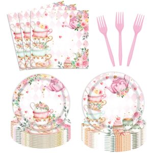 tea party supplies tableware kit for 24 guests let's partea birthday bridal shower party paper plates napkins floral garden party decorations favors for girls women