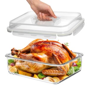 4800 ml / 163 oz / 21 cup large glass food storage container with airtight locking lid. ideal storing food, vegetables, fruits. baking casserole, lasagna, roasting turkey, chicken bpa free oven safe