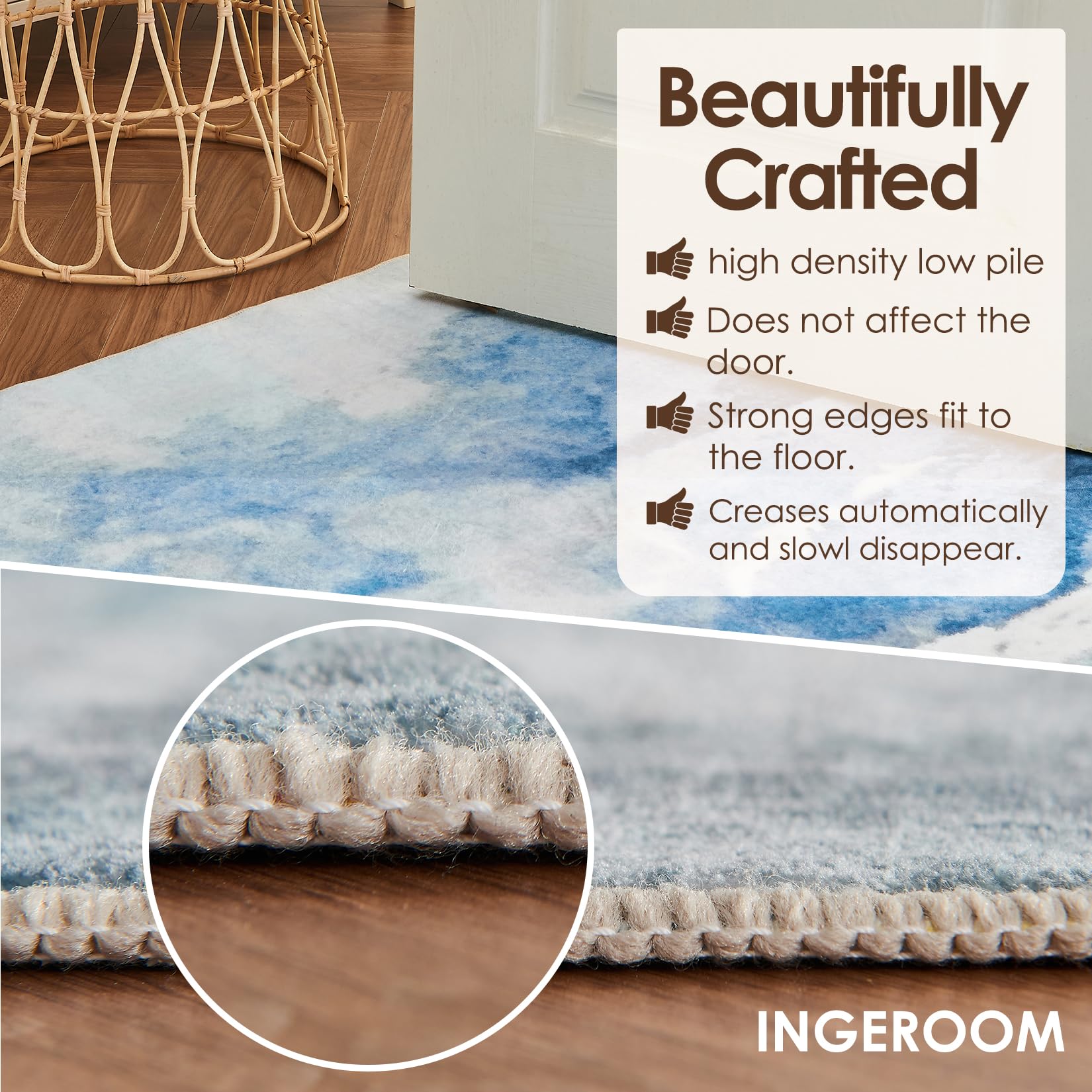 INGEROOM Washable Area Rug, 6x9 Area Rug for Living Room, Soft Area Rug for Bedroom, Abstract Design, Stain Resistant Rugs, TPR Anti-Slip Backing, Non Shedding, Blue Area Rug