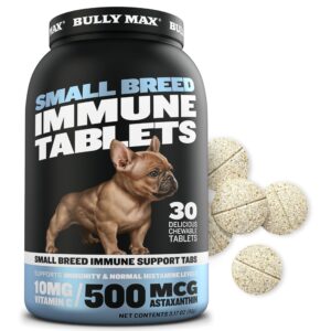 bully max small breed dog immune support tablets - chewable dog multivitamin immunity booster supplement tabs for puppy & adult dogs - pet vitamins with astaxanthin, colostrum, turmeric - 30 tablets