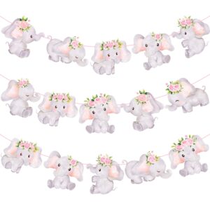 Elephant Party Banner 3Pcs Elephant Birthday Banners Pink Elephant Baby Shower Decoration for Girl Floral Elephant Birthday Party Decoration Elephant Animals Themed Party Supplies