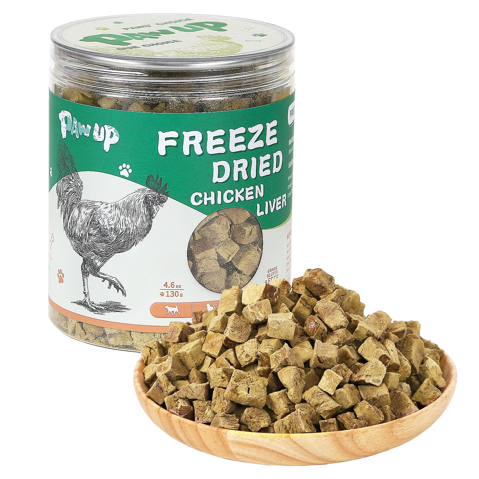 PAWUP Freeze Dried Chicken Liver Pet Treats, High Protein Freeze-Dried Pet Food for Dogs, Cats, Fresh Ingredient Snacks, 4.6 oz, Rawhide Free&Grain Free