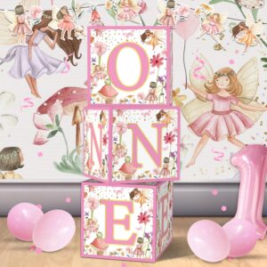 my fairy first birthday decorations balloons box, 3pcs baby boxes with letters, fairy 1st birthday decorations balloons boxes for girl baby showers anniversary party backdrop, photography props