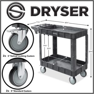 Dryser Utility Service Cart with Wheels, 40" x 17" Heavy Duty 550 lb. Capacity with Shelves - 2 Tier Rolling Cart with Two 5" Swivel Casters for Warehouse, Garage, Cleaning