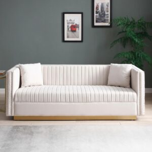 tmsan 78" velvet sofa couch, modern tufted comfy 3-seater sofa couch with 2 pillows for living room bedroom apartment