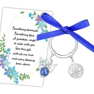 mkishine something blue for bride to be on wedding gifts bridal angel bouquet from mom dad grandma sister friends, bride's old sixpence coin with wedding card for bride, a sixpence for her shoe