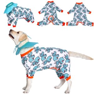 lovinpet recovery pj dog - dog's bodysuit wound protective surgical,e-collar alternative recovery snugly suit for abdominal wounds after surgery anti-licking dog onesies,rhino,green,xxl