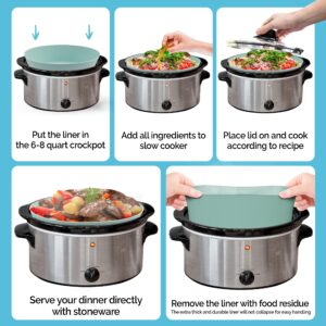 JT Home Silicone Crockpot Liner - Reusable Crockpot Liner for Large Slow Cookers, Compatible with 6 Quart Crockpot to 8 Quart Crockpot - Dishwasher-Safe & Leakproof Silicone Slow Cooker Liner - Teal