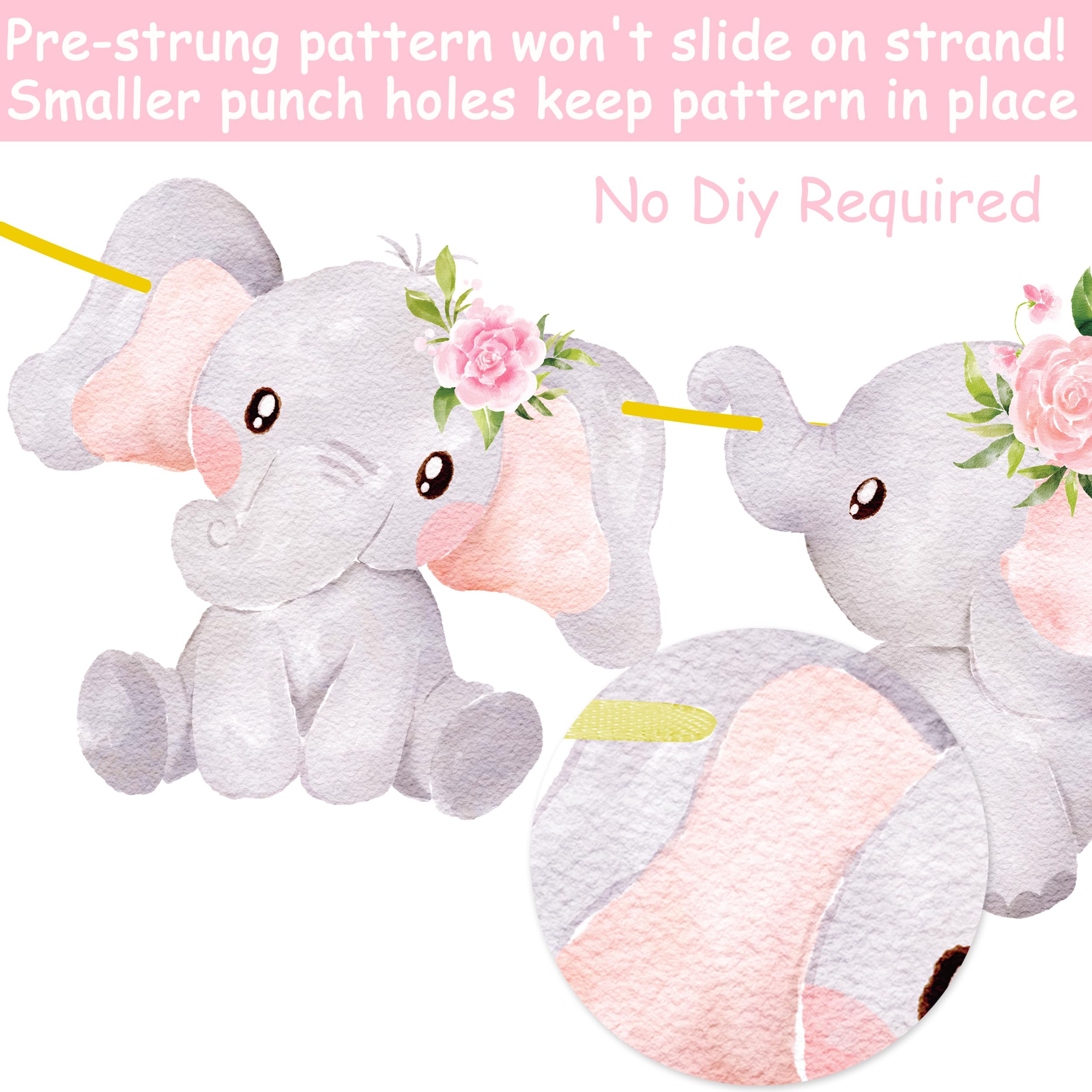 Elephant Party Banner 3Pcs Elephant Birthday Banners Pink Elephant Baby Shower Decoration for Girl Floral Elephant Birthday Party Decoration Elephant Animals Themed Party Supplies