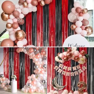 Merear Backdrop for Party Decorations, 3 Pack Black and Red Foil Fringe Curtains Party Decor 8.2 * 3.3 FT Tinsel Streamers Birthday Party Decorations Photo Fringe Backdrop for Party, Graduation