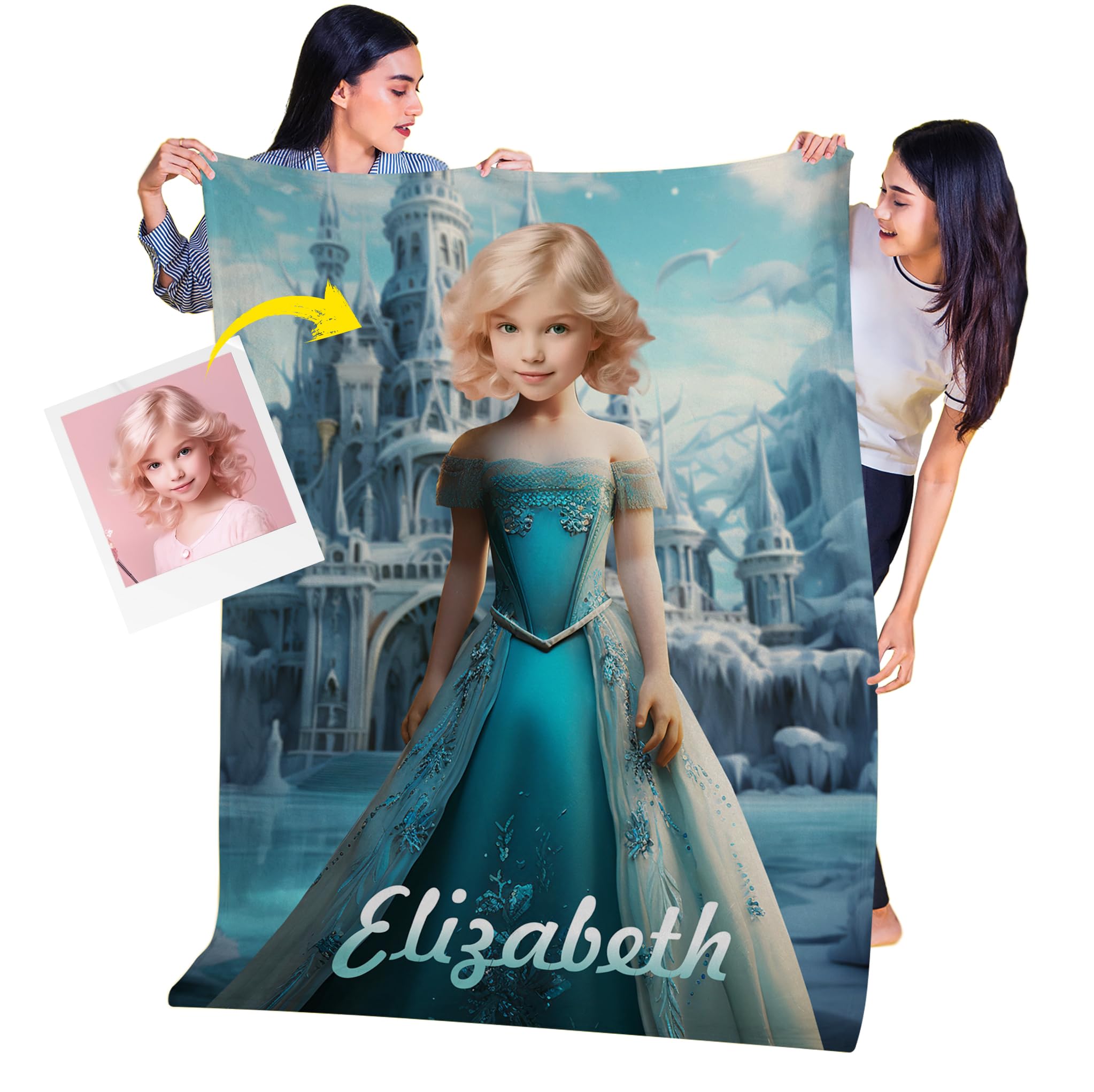 Custom Blanket for Kids, Queen Elza Personalized Photo Blankets, Gifts for 8 Year Old Girl, 30 x 40 Blanket with Name and Face, Coolest Gift Ideas for Girls Daughter Niece Granddaughter Sister KC46