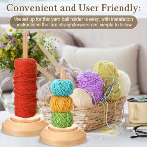 Wenqik 2 Pcs Wood Yarn Holder 2 Size Yarn Ball Holder with Twirling Mechanism and Anti Slip Pads, Weighted Yarn Holder Dispenser for Crocheting Accessories and Supplies Knitting Spindles Storage