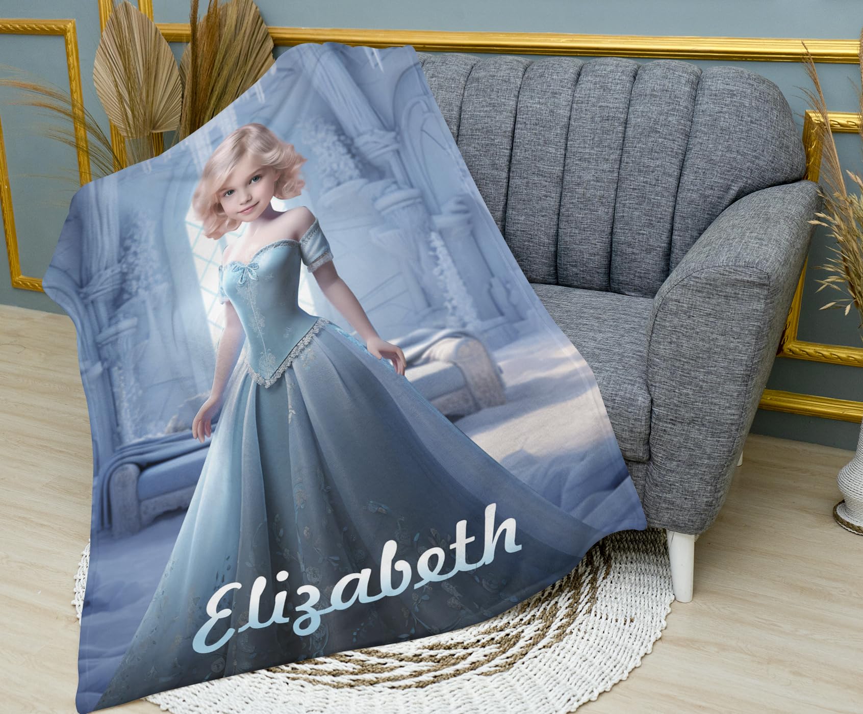 Custom Blanket for Kids, Queen Elza Personalized Photo Blankets, Gifts for 8 Year Old Girl, 30 x 40 Blanket with Name and Face, Coolest Gift Ideas for Girls Daughter Niece Granddaughter Sister KC46