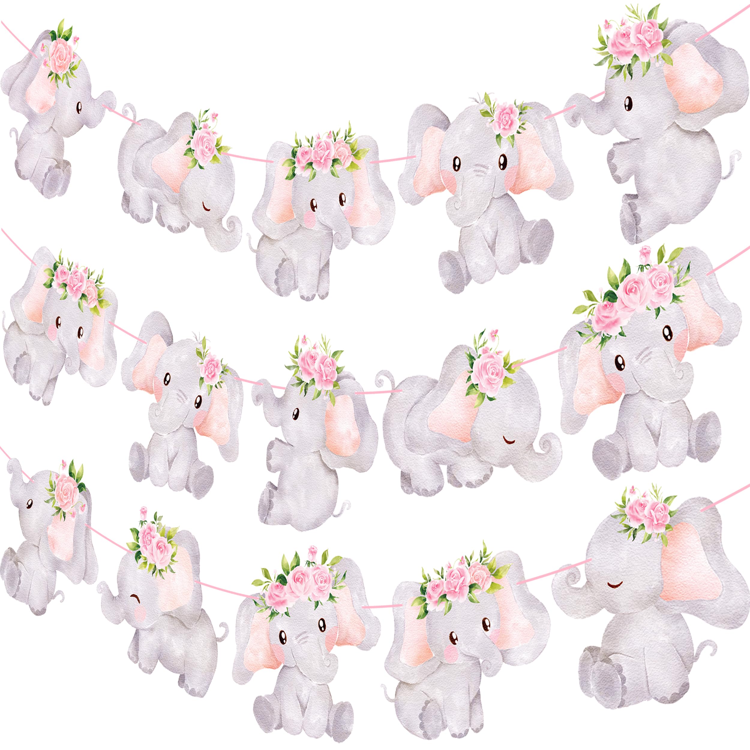 Elephant Party Banner 3Pcs Elephant Birthday Banners Pink Elephant Baby Shower Decoration for Girl Floral Elephant Birthday Party Decoration Elephant Animals Themed Party Supplies