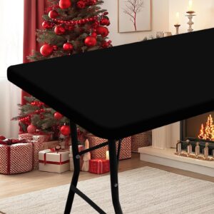 smiry rectangle picnic table cloth, waterproof elastic fitted tablecloths for 6 foot tables, washable polyester table cover for camping, indoor and outdoor (black, 30"x72")