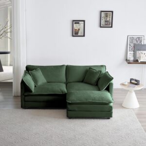 kevinplus 70'' Green Loveseat Sofa Couch with Convertible Ottoman for Living Room, Modern Contemporary 2-Seat Sofa Couch for Bedroom Apartment Small Spaces, Chenille Fabric (Loveseat + 1 Ottoman)