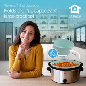 JT Home Silicone Crockpot Liner - Reusable Crockpot Liner for Large Slow Cookers, Compatible with 6 Quart Crockpot to 8 Quart Crockpot - Dishwasher-Safe & Leakproof Silicone Slow Cooker Liner - Teal