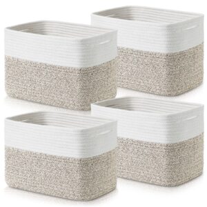 homsorout baskets for organizing - cotton rope baskets for shelves, 12” decorative woven baskets for storage, organizer bins for living room, laundry, bedroom, 4 pack, white/brown