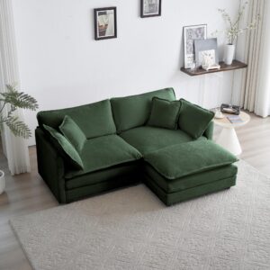 kevinplus 70'' green loveseat sofa couch with convertible ottoman for living room, modern contemporary 2-seat sofa couch for bedroom apartment small spaces, chenille fabric (loveseat + 1 ottoman)