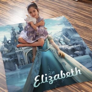 Custom Blanket for Kids, Queen Elza Personalized Photo Blankets, Gifts for 8 Year Old Girl, 30 x 40 Blanket with Name and Face, Coolest Gift Ideas for Girls Daughter Niece Granddaughter Sister KC46