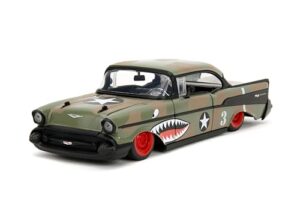 big time muscle 1:24 1957 chevrolet bel air die-cast car, toys for kids and adults(army green)