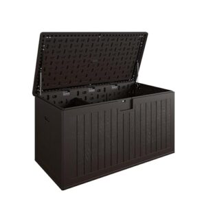 cosco large 150 gallon outdoor storage box with storage divider, weather resistant resin, dark brown finish - ideal for home furniture and outdoor furnishings