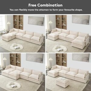 Bumblr Oversized Modular Sectional Couch with 2 Ottomans, 148" Wide Corduroy Sectional Sofa, Modern U Shaped Couch with Convertible Chaise, Extra Large 4 Seat Sofa Set, Beige