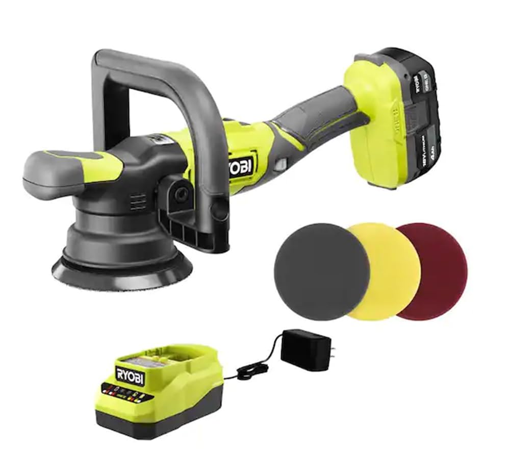 RYOBI ONE+ 18V Cordless 5 in. Variable Speed Dual Action Polisher Kit with 4.0 Ah Battery and 18V Charger