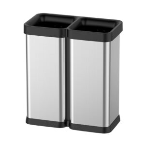 gaomon 2x7.9 gallon kitchen trash can, dual compartment waste bins, open top, no lid stainless steel trash bin for kitchen, office, restaurant