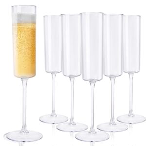 ciaell 24 pack plastic champagne flutes - clear 6 oz disposable champagne glasses - square plastic toasting glasses for party birthday anniversary wedding