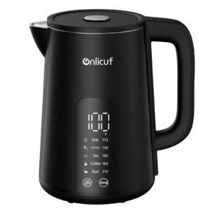 onlicuf temperature control electric kettle, long-term keep warm 304 ss interior 1.7 l electric tea kettle & hot water boiler with real time display,auto-off & boil-dry protection, bpa free